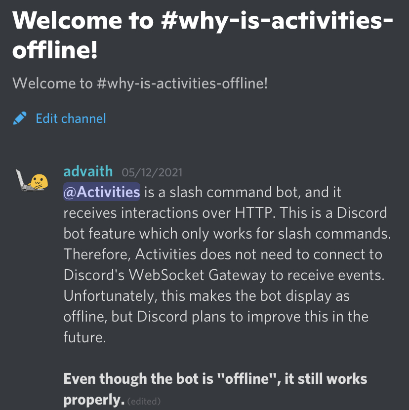 Why does the bot show as invis? · Issue #20 · advaith1/activities · GitHub