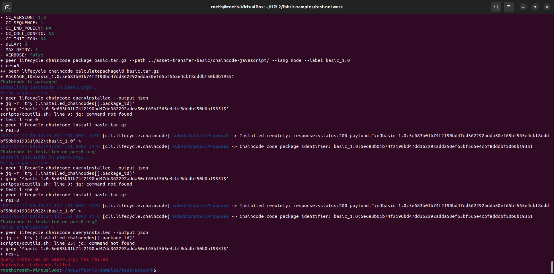 Query Installed On 1 Has Failed Deploying Chaincode Failed