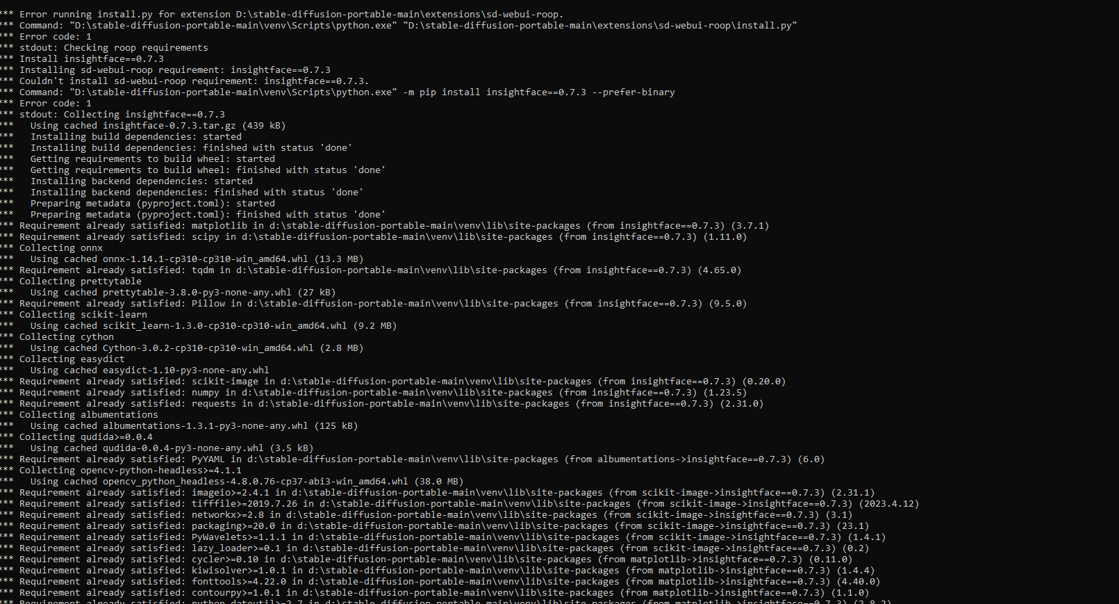 Insightface not found but already installed. · Issue #222 · s0md3v/sd-webui-roop · GitHub