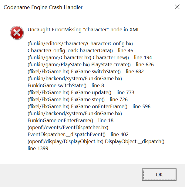 Bug Report Missing Character Xml Crashes The Game · Issue 147 · Fnf Cne Devscodenameengine