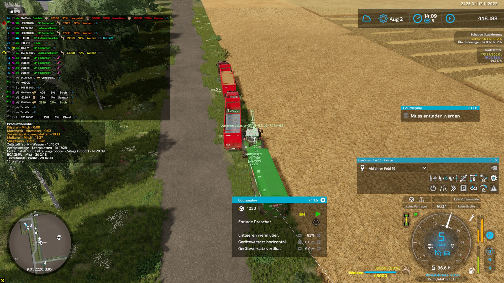 [BUG_SP] Grain Cart not finding path to self unload · Issue #2090 · Courseplay/Courseplay_FS22 ...