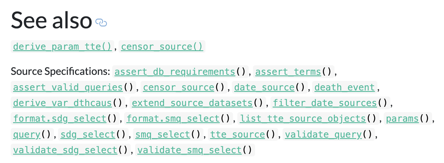 Documentation: "See also" section for `source` objects list wrong stuff ...