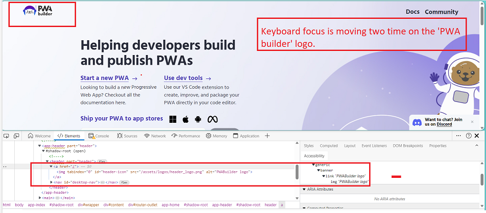 Navbar: Keyboard focus is moving two time on the 'PWA builder' logo. · Issue #3937 · pwa-builder ...
