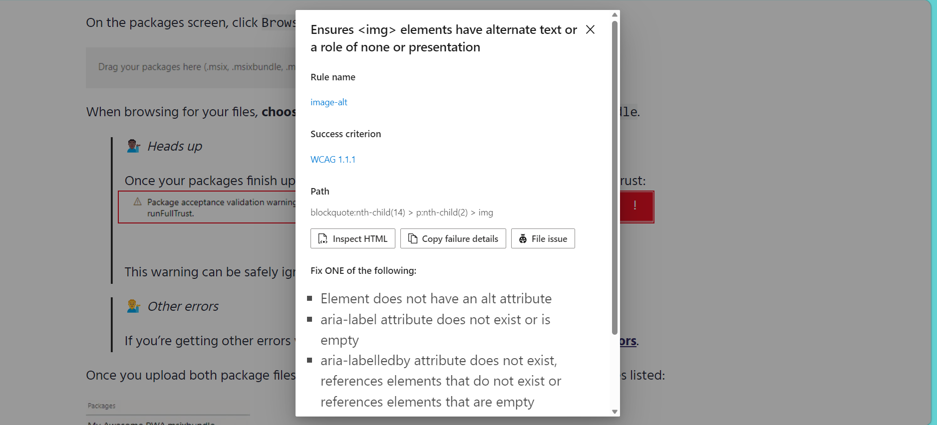 [PWA Builder-Blog]: Ensures elements have alternate text or a role of none or presentation ...