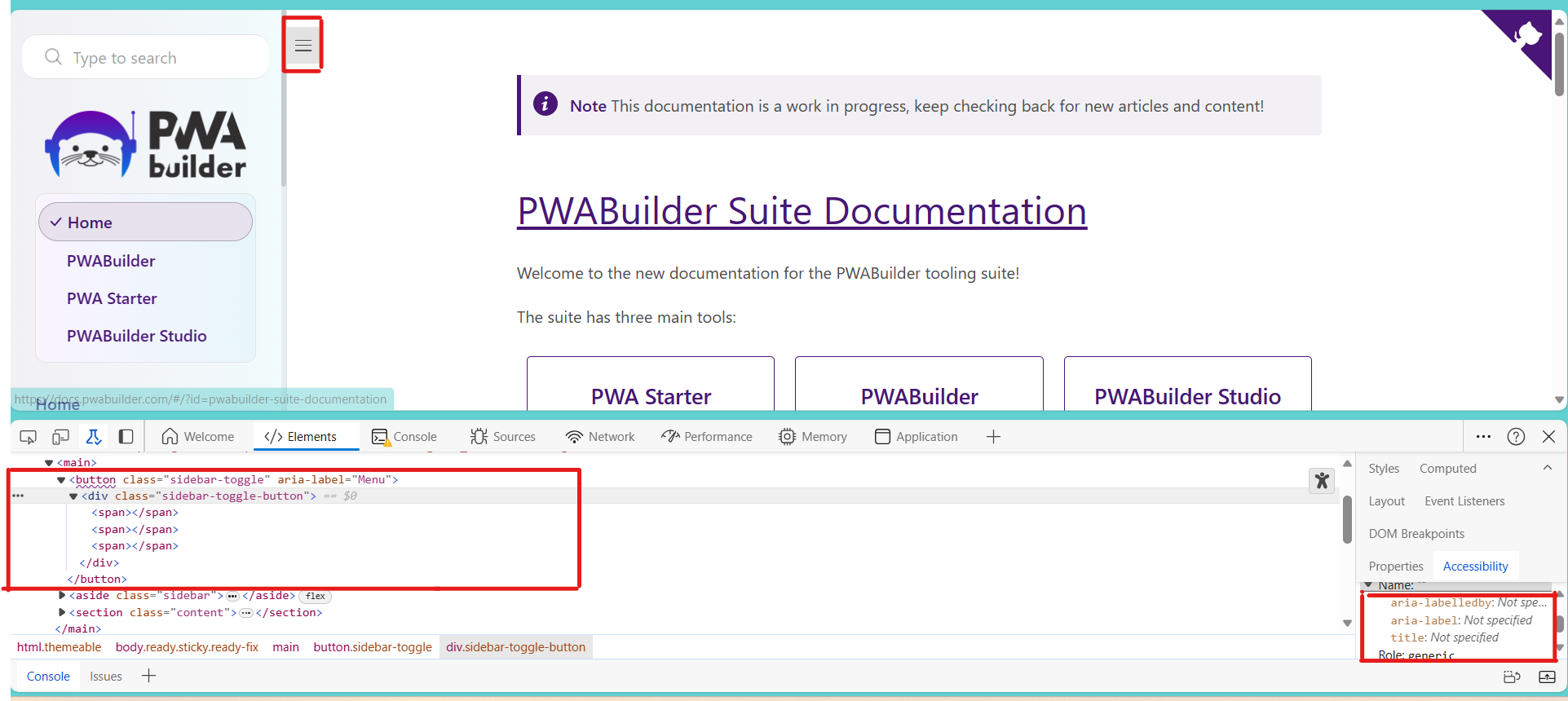 {Linked:Bug214386; LinkedBug} [DOCS]: Keyboard focus is not visible at Hamburger menu present at ...