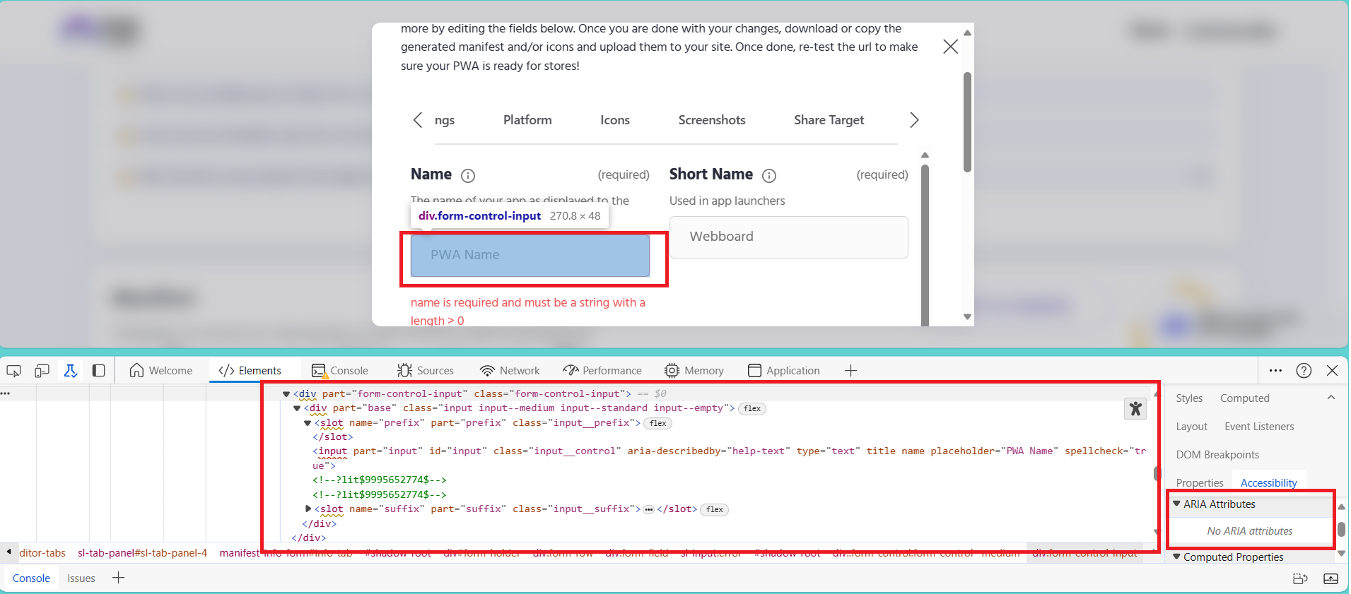 [PWA Builder]: 'Required' information is not announced by the narrator in the name edit field ...