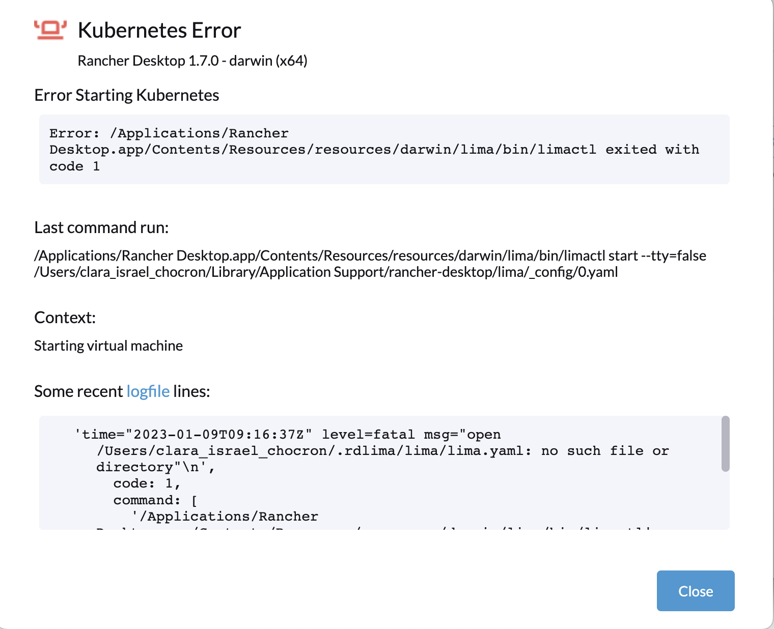 Fail To Start Rancher Desktop Facing Error Applicationsrancher