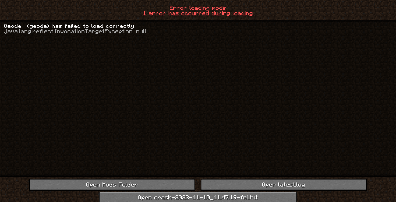 Geode+ (geode) has failed to load correctly - Geode+ [Forge/Fabric] issues - Minecraft