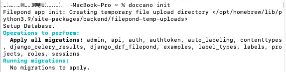 No migrations to apply error. Installation failed. · Issue #1775 · doccano/doccano · GitHub