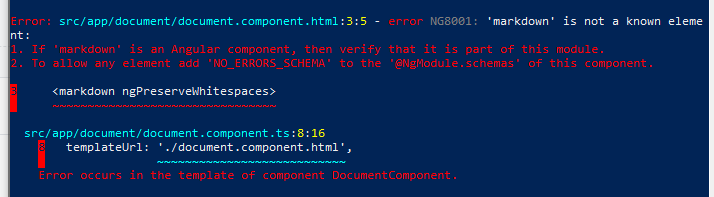 'markdown' is not a known element: · Issue #215 · jfcere/ngx-markdown · GitHub