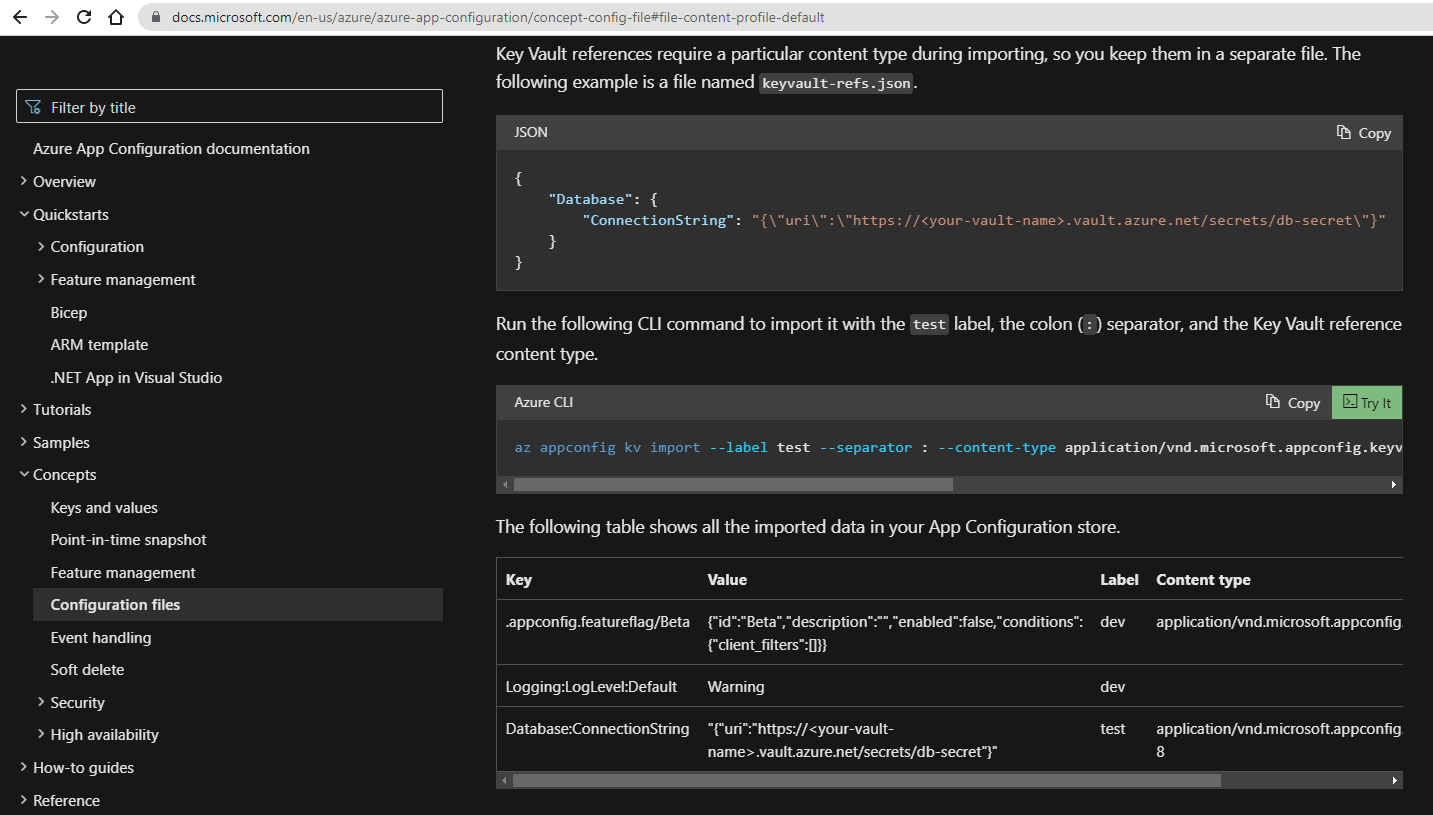az appconfig kv import - importing the key vault content type in incorrect format with extra ...