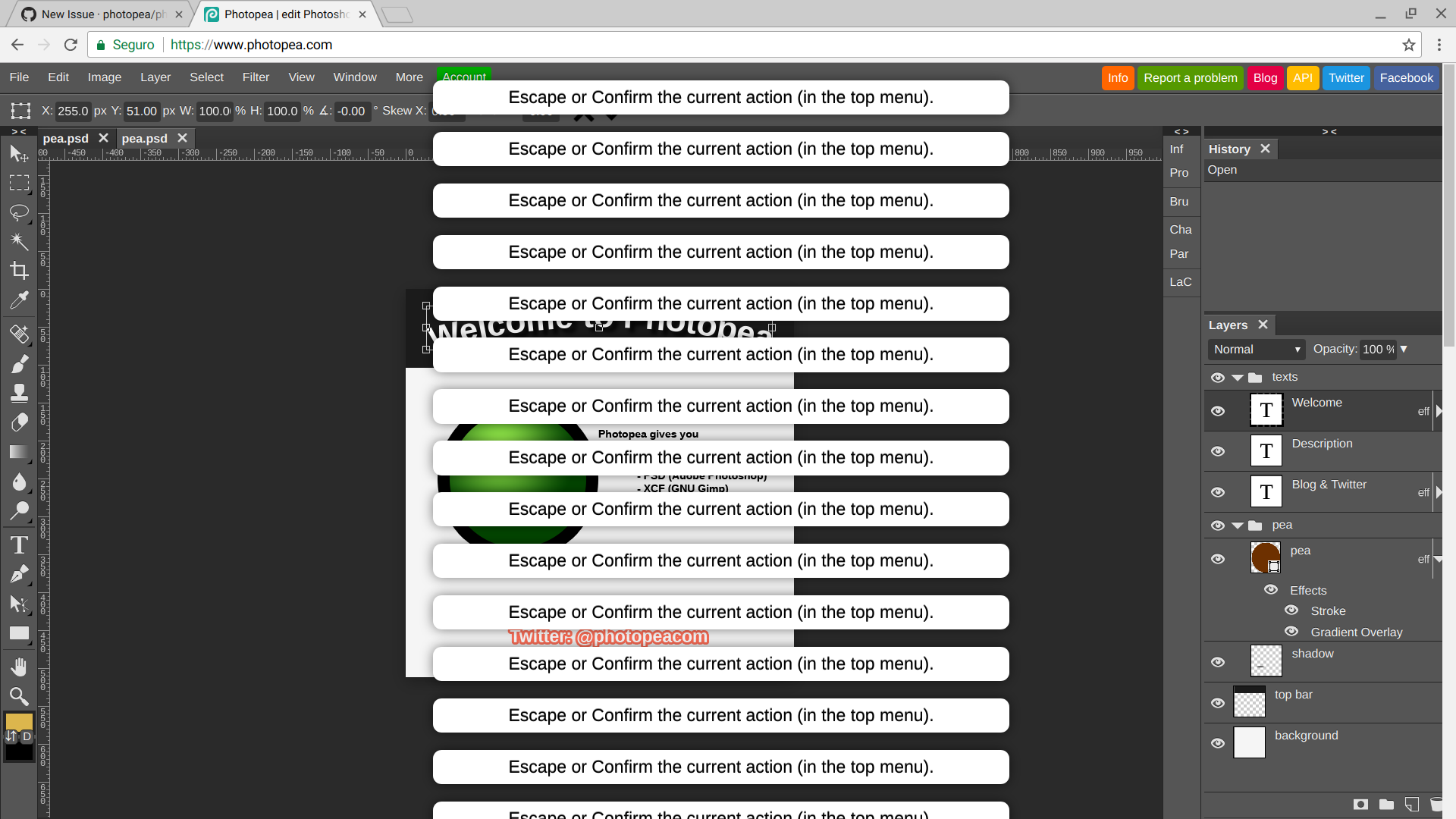 Escape or Confirm the current action error · Issue #214 · photopea ...