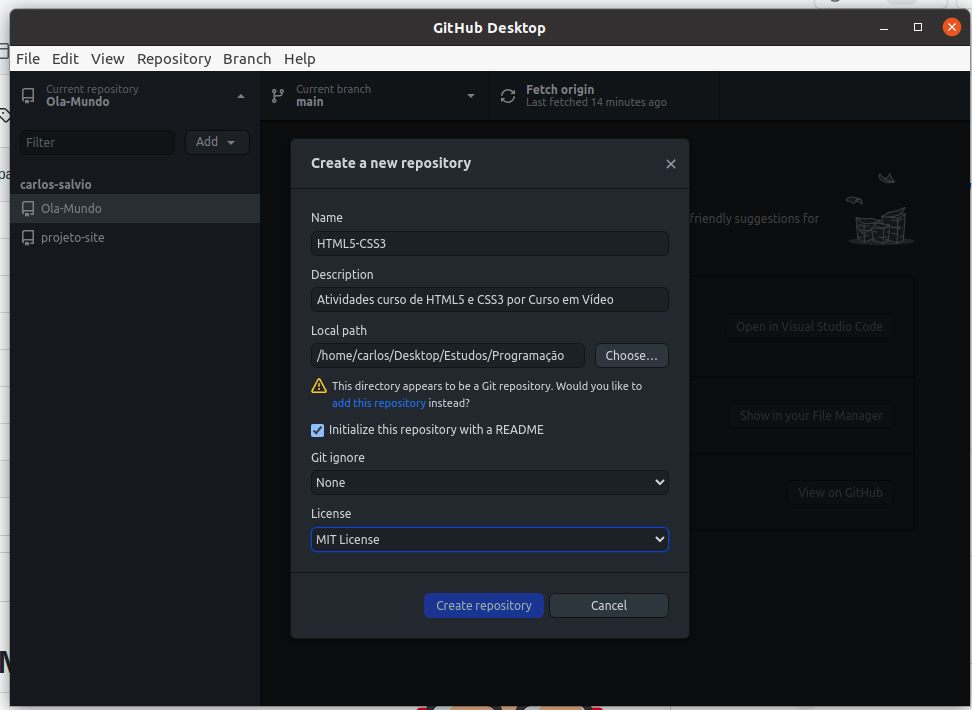 Error na hora de criar novo ou adicionar repositório no GitHub Desktop ...