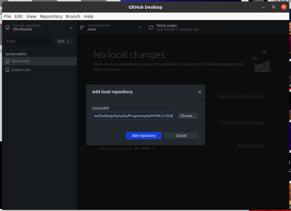Error Na Hora De Criar Novo Ou Adicionar Repositório No Github Desktop