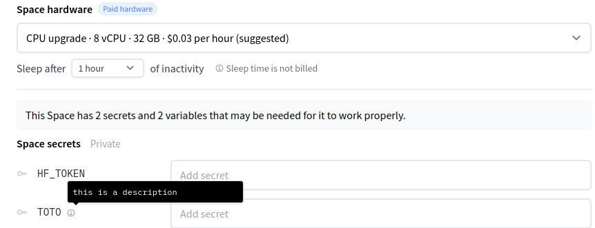 Add support for `secrets`'s description · Issue #1556 · huggingface/huggingface_hub · GitHub
