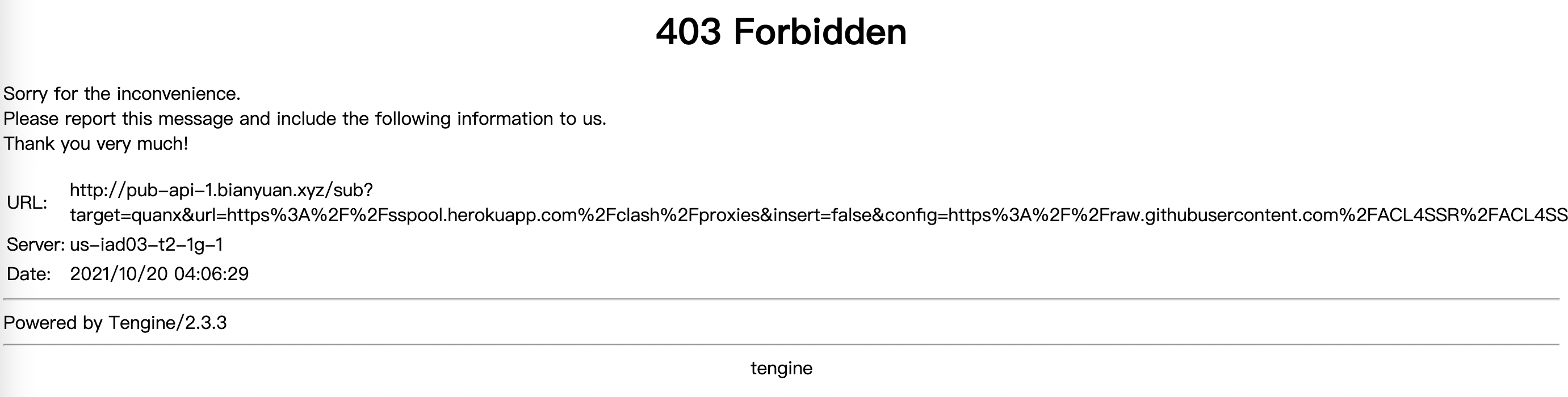 订阅转换后无法获取到出现403 · Issue #398 · tindy2013/subconverter · GitHub