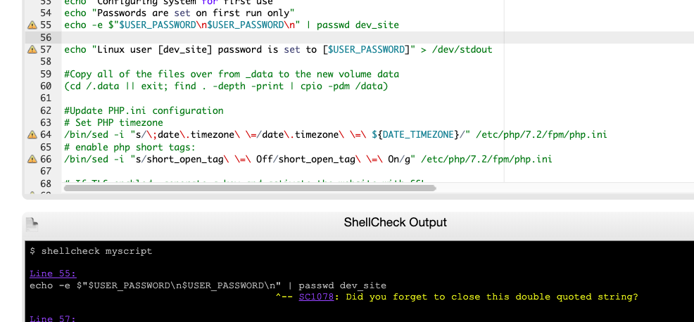 Issue with echo statements and multiline · Issue #1762 · koalaman/shellcheck · GitHub