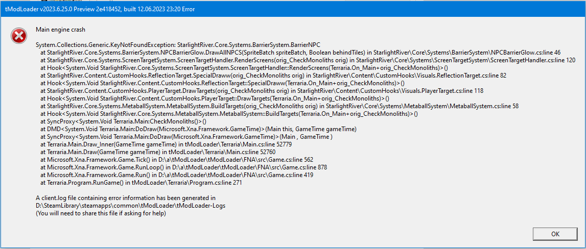 Game crash when mainly in Dungeon [Bug] · Issue #564 · ProjectStarlight/StarlightRiver · GitHub