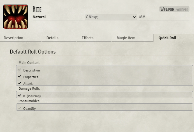 [FEATURE] Quick Roll Defaults No Description for Weapons/Attacks ...