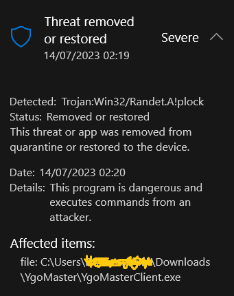 Randet.A!plock Trojan · Issue #212 · pixeltris/YgoMaster · GitHub