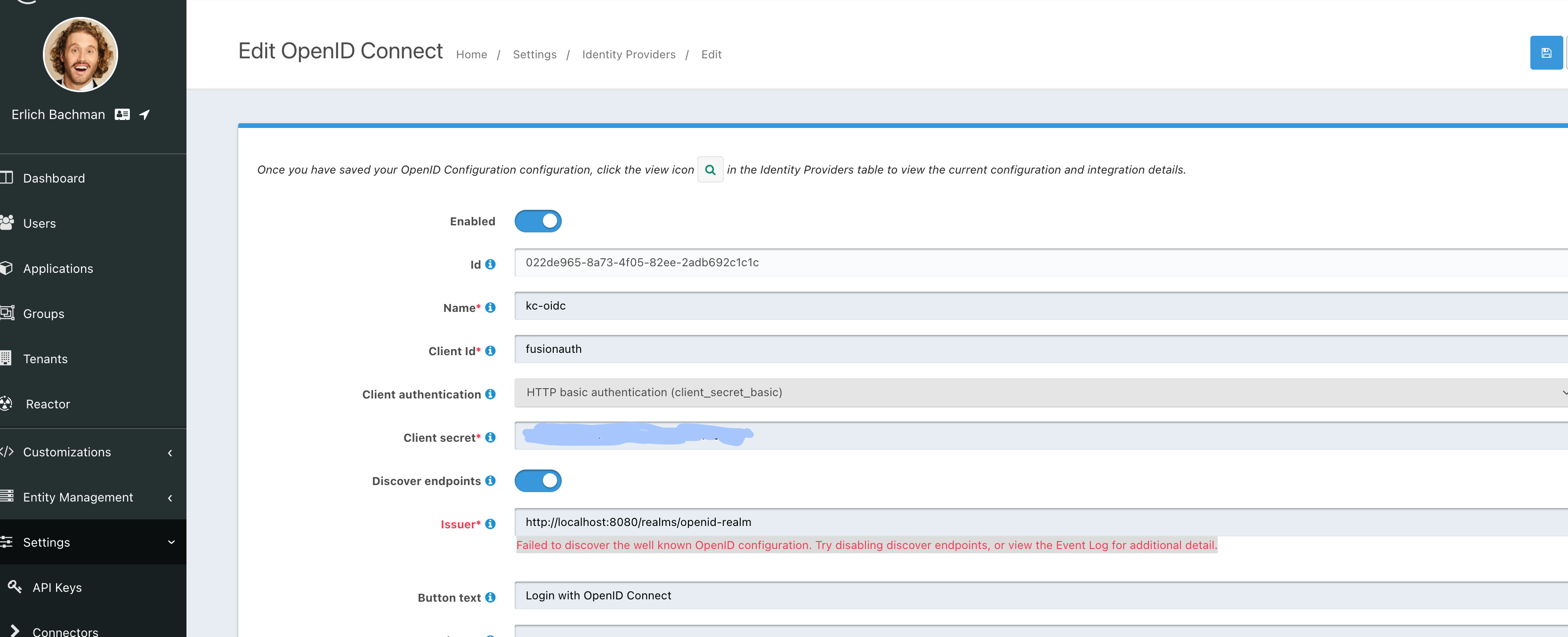 Cannot edit or disable an OpenID Connect identity provider configuration if the provider is down ...