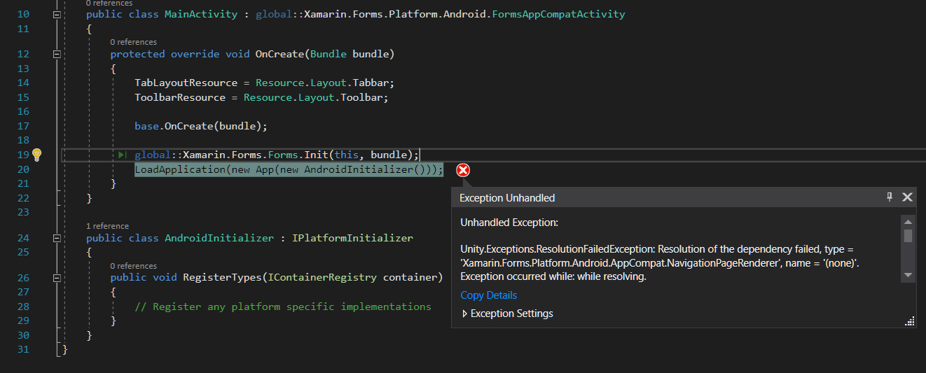 ResolutionFailedException in Prism 7.1/XF 3.1 on Android · Issue #1443 · PrismLibrary/Prism · GitHub