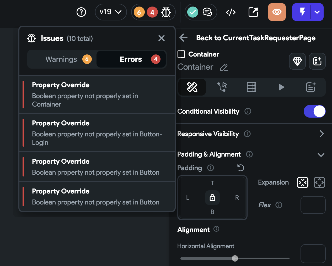 Project Error For Conditional Visibility Does Not Open The Property That Has Issue · Issue 377