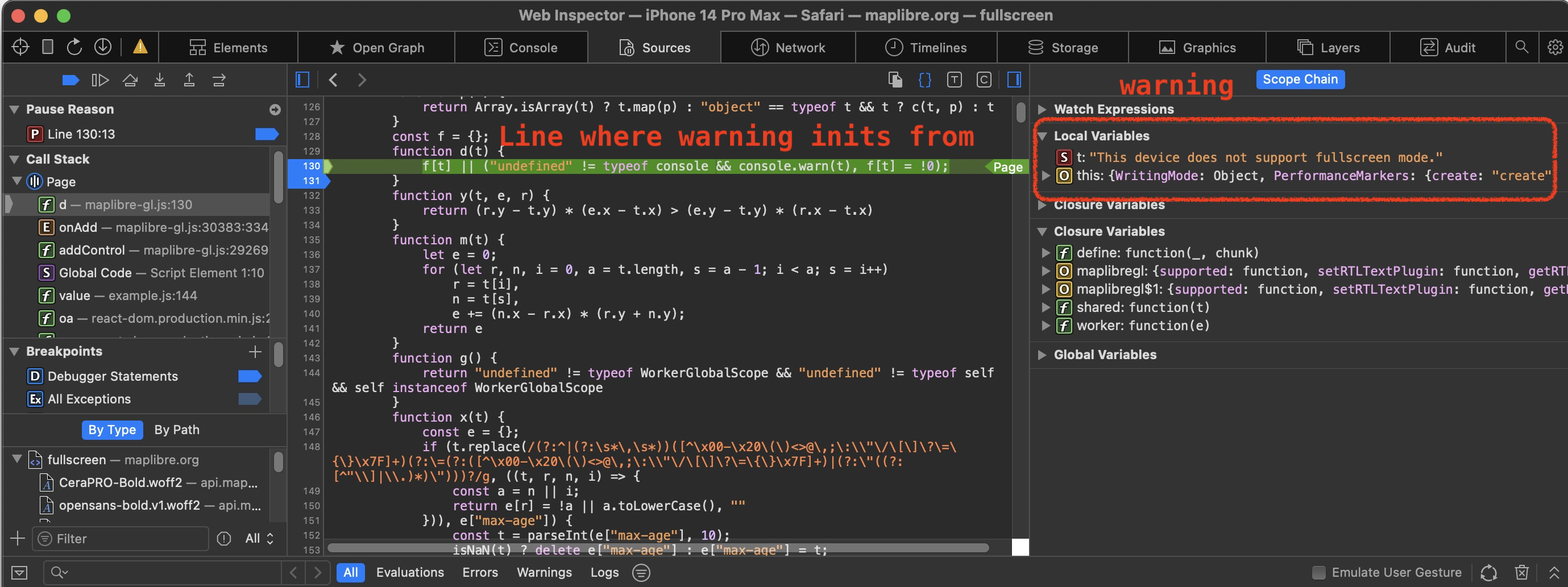 The control `maplibregl.FullscreenControl` doesn't work on Safari ...