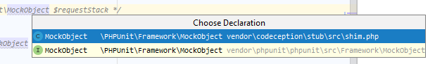PhpStorm shows "multiple definitions exist" for MockObject because of class_aliases in shim.php ...
