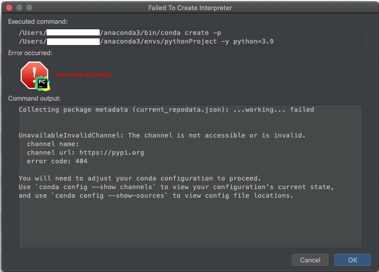 Failed To Create Interpreter Python 3 9 Error Code 404 Issue 10763 