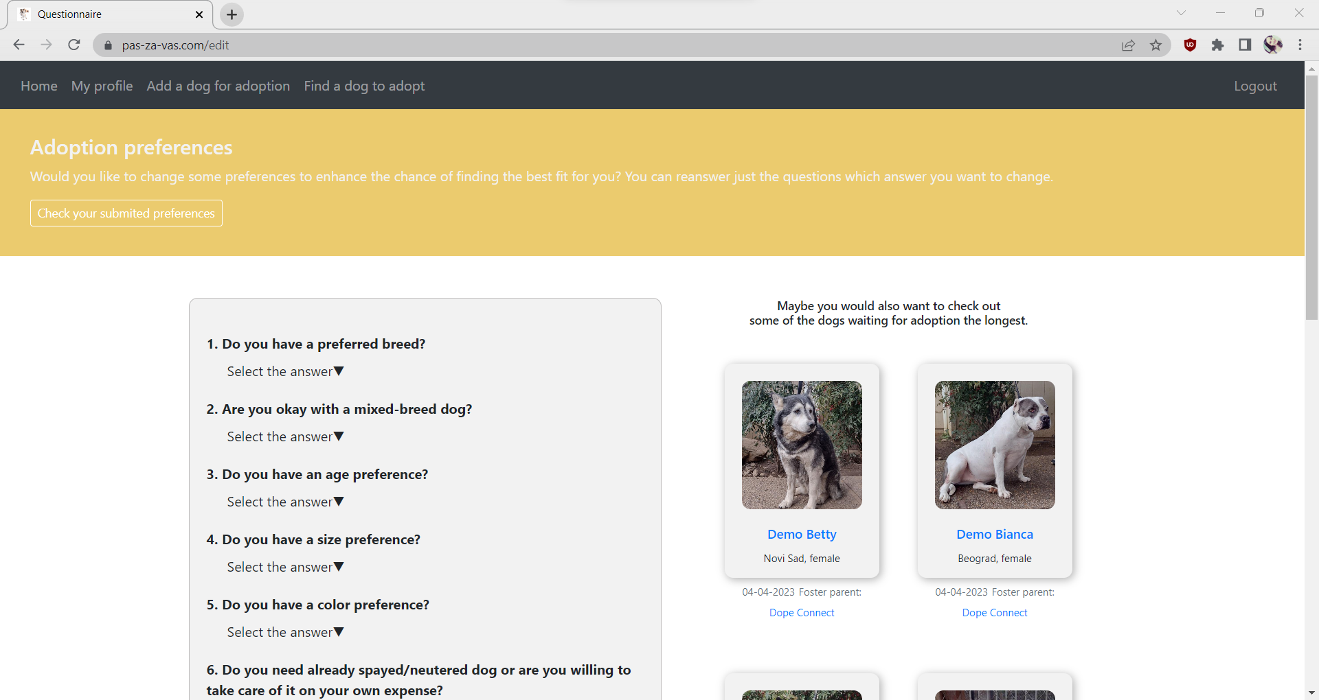 GitHub - nikolinaneric/Dogs-adoption-platform: Interactive platform for adopting dogs with the ...
