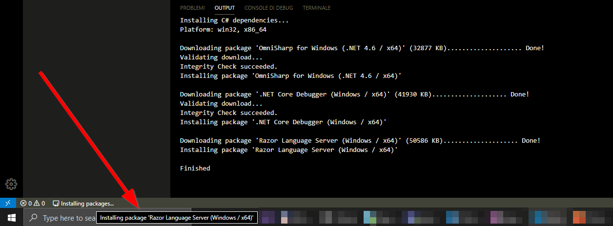 Installing Packages Stays In The Status Bar After Installing Omnisharp And Its Dependencies