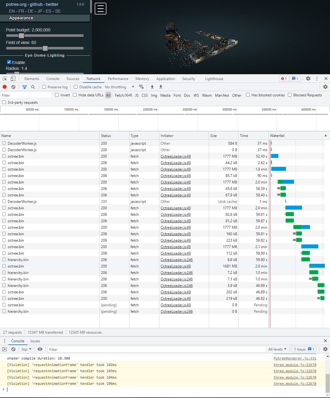 Potree continuously loading entire Octree file in server deployment ...