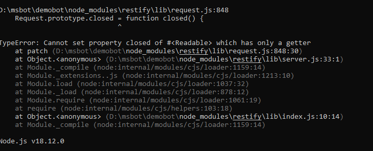 request to http://localhost:3978/api/messages failed, reason: connect ECONNREFUSED 127.0.0.1 ...
