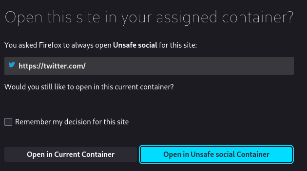Enter key no longer works on "Open this site in your assigned Container ...