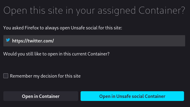 Enter key no longer works on "Open this site in your assigned Container ...