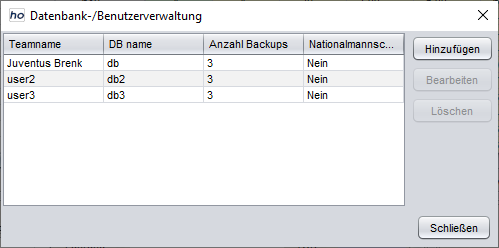 [BUG] database administration dialog can not change team name and DB ...