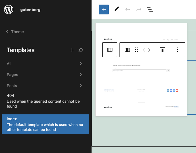 Site Editor: browsing sidebar and template previews shown below block toolbar · Issue #29392 ...