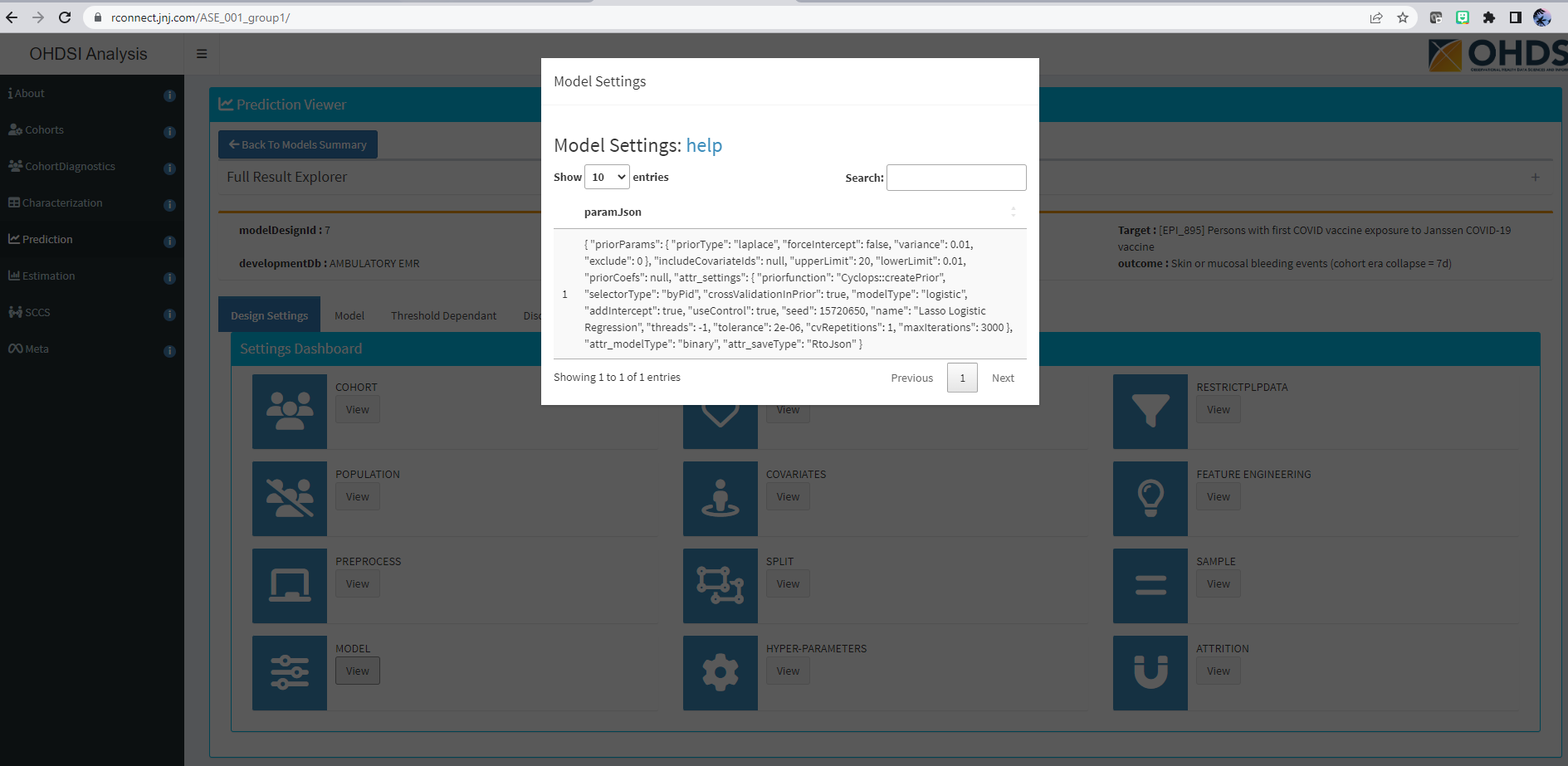 Prediction: clicking model icon launches json code · Issue #169 · OHDSI/OhdsiShinyModules · GitHub