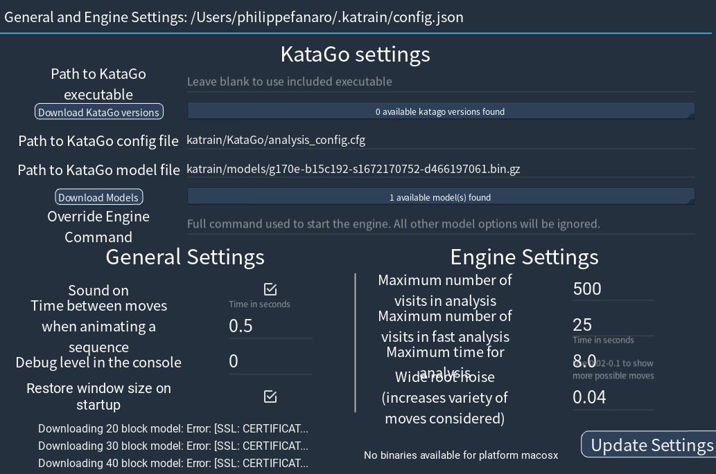Error: SSL Certificate & No binaries available for MacOS? · Issue #590 · sanderland/katrain · GitHub