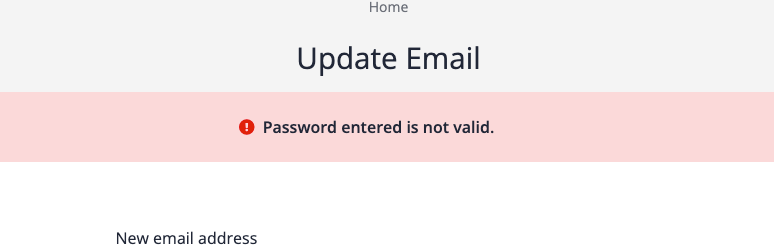Entering wrong password when updating email add says Old password ...