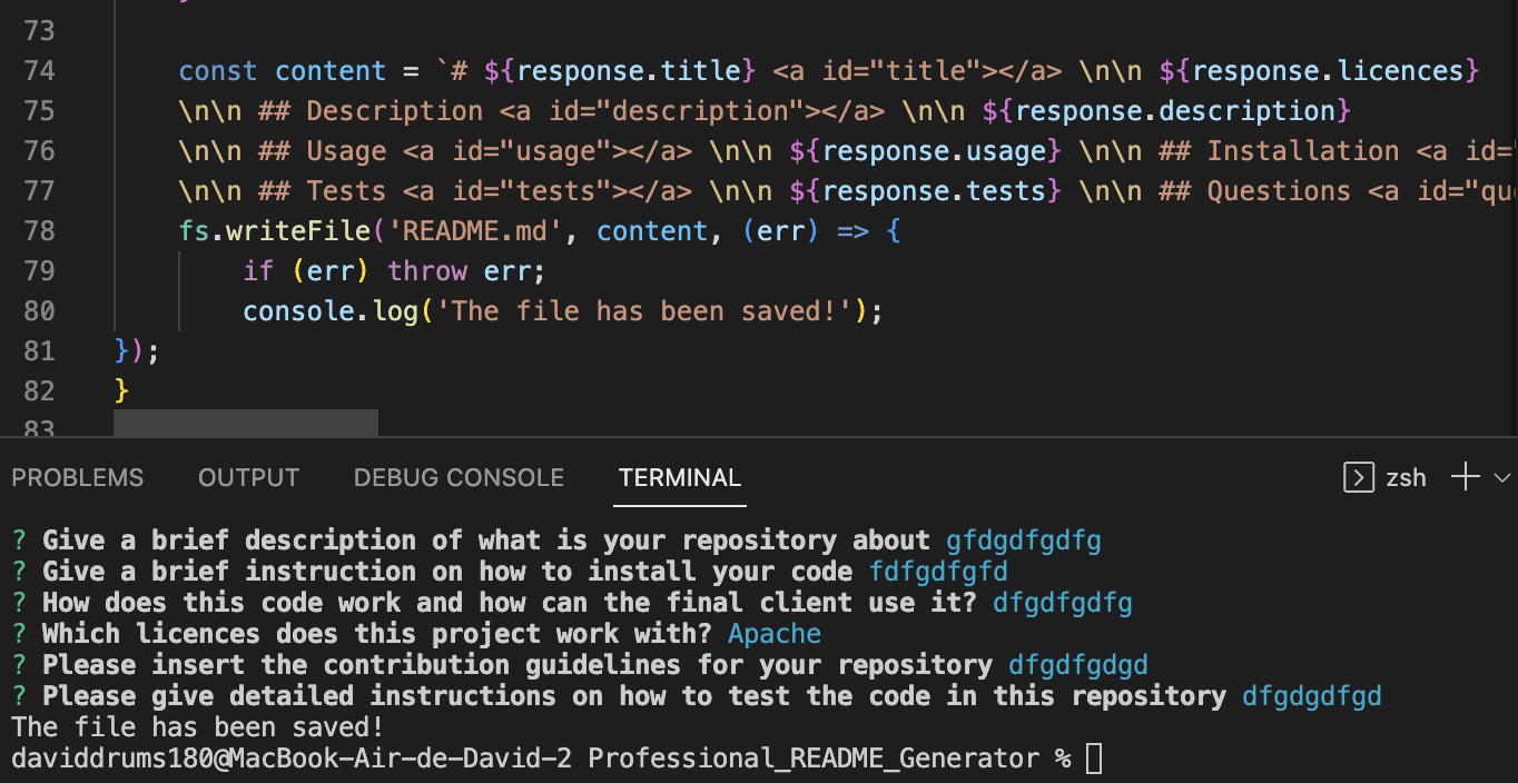Github Drums180professionalreadmegenerator This Repository Contains A Nodejs Script That