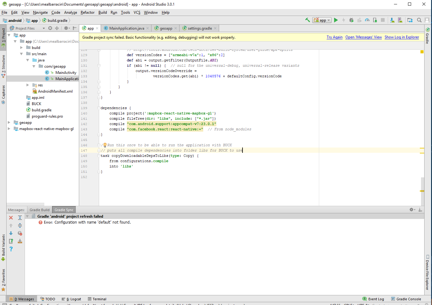 Error:Configuration with name 'default' not found. · Issue #1094 · nitaliano/react-native-mapbox ...