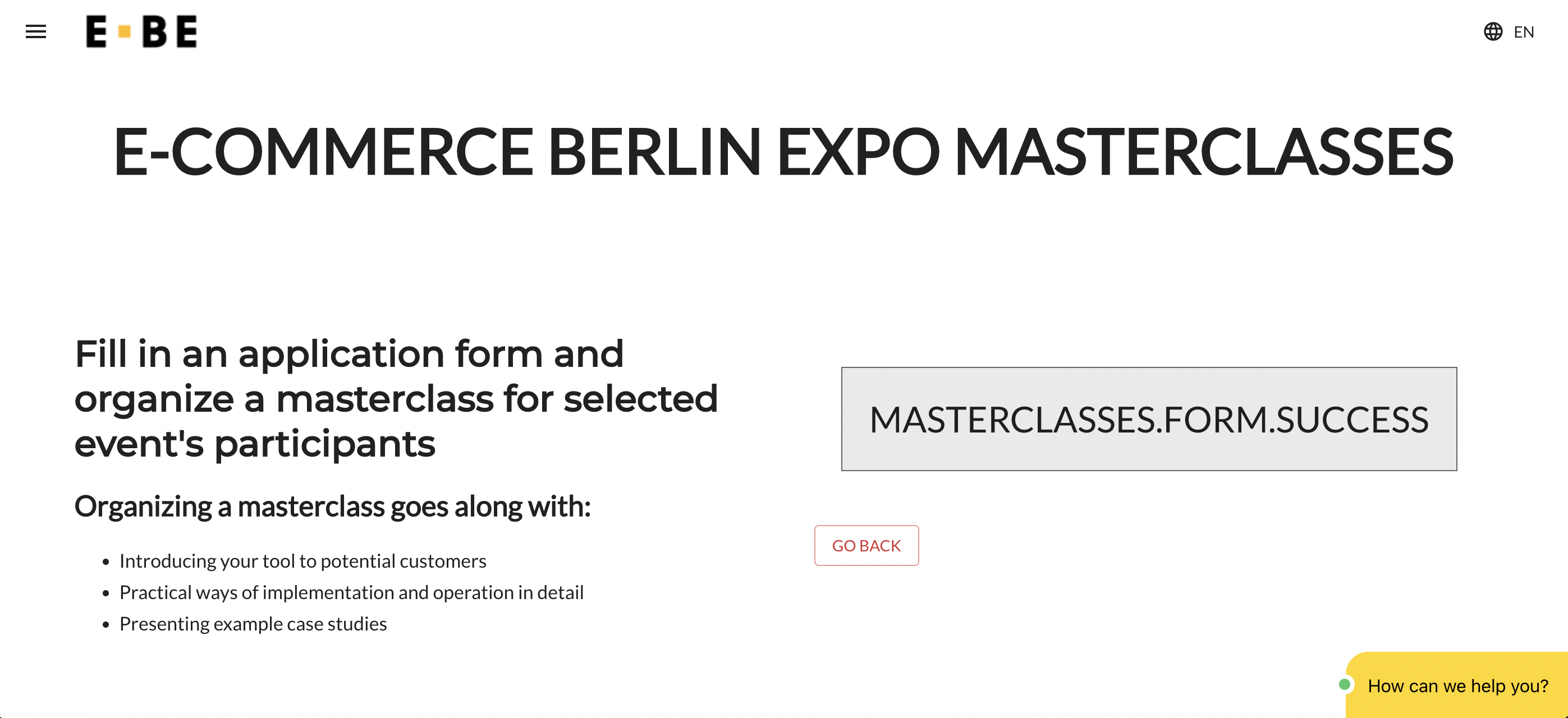 (MAINTENANCE) - Masterclass process verification - application via **ecommerceberlin.com ...