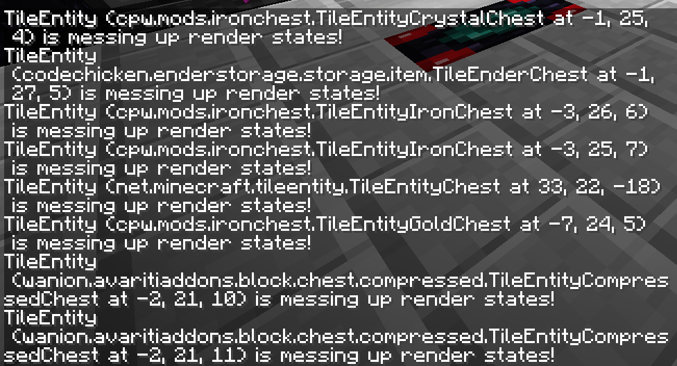 "Tile entity (entity name eg. IronChest at x,y,z) is meesing up with ...