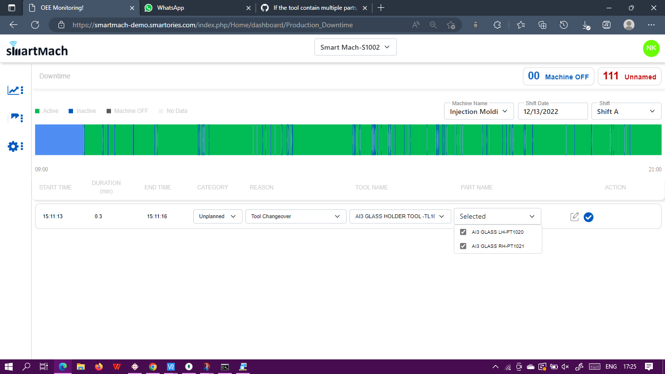 If the tool contain multiple parts, when changing a tool , all parts must be selected ...