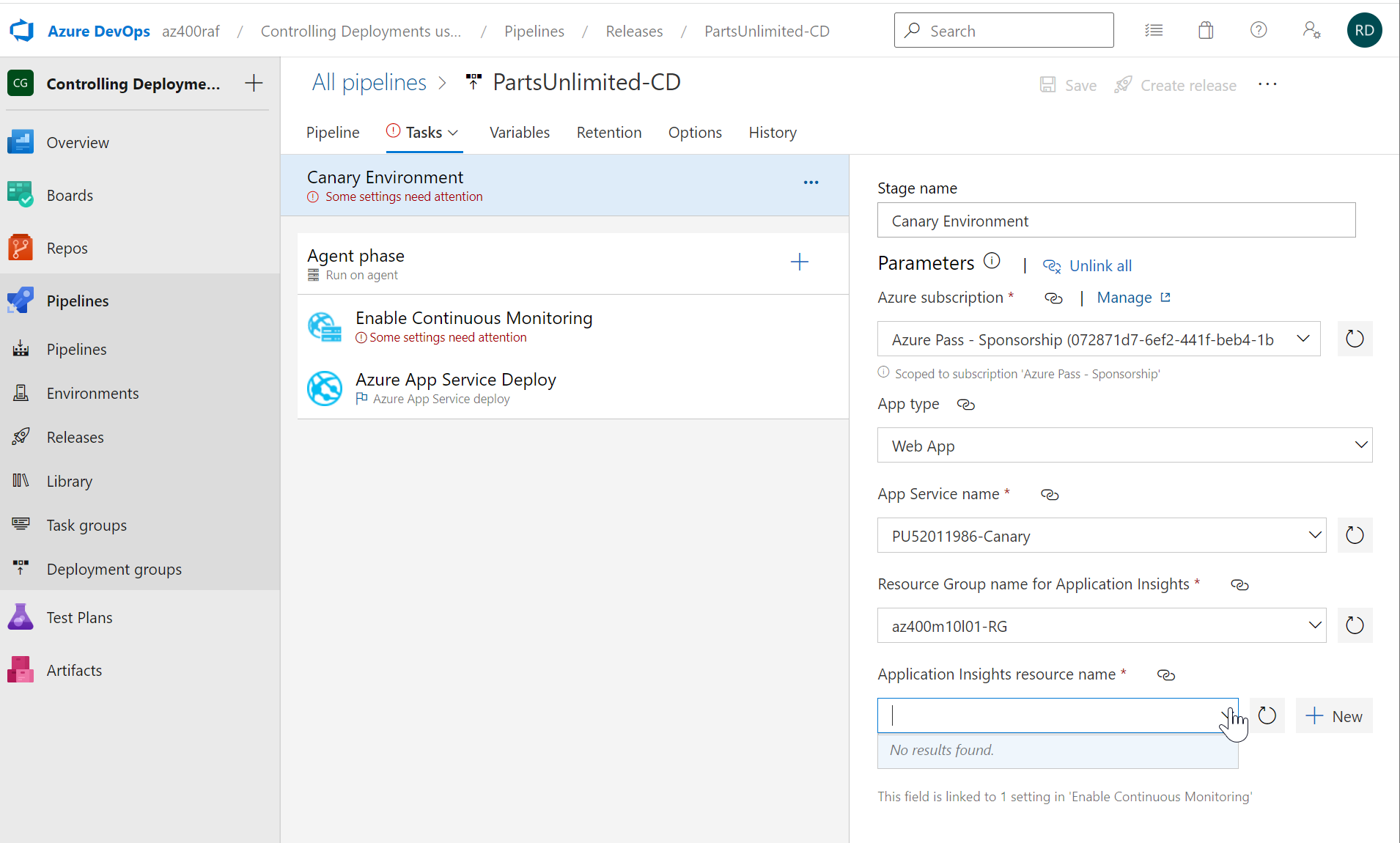 M04-LAB09: Not possible to select Application Insights · Issue #316 · MicrosoftLearning/AZ400 ...