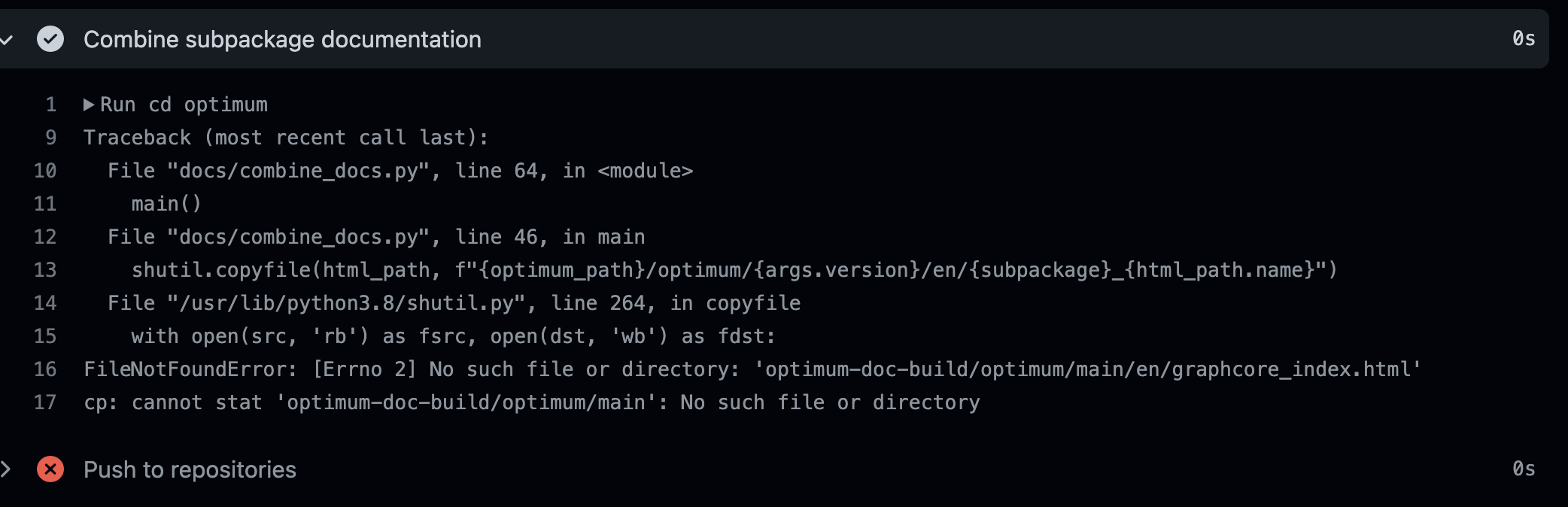 `combine Subpackages Documentation` Step Silently Failing · Issue 372 · Huggingface Optimum
