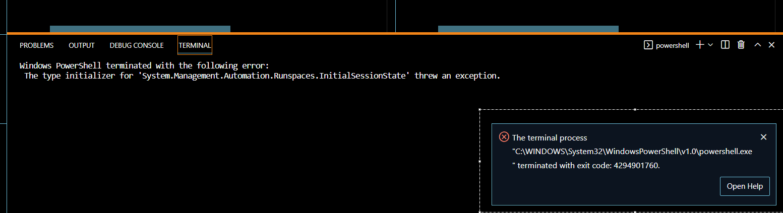Teminal exception error - 4294901760 · Issue #166979 · microsoft/vscode · GitHub