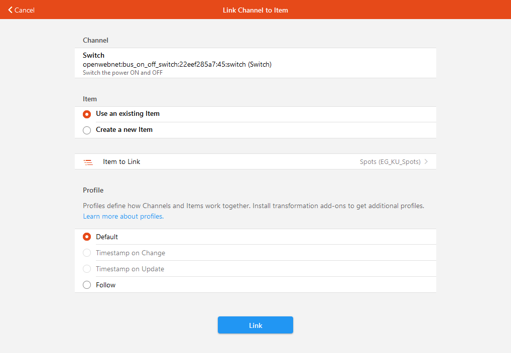 Adding channel links via Item does not work · Issue #1618 · openhab/openhab-webui · GitHub